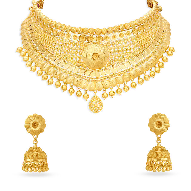 Buy Striking Lightweight Gold Choker Necklace Set for the Indian Bride ...