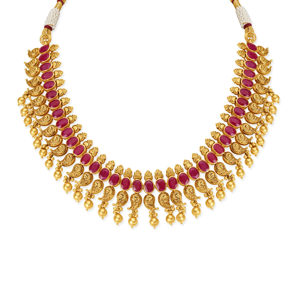 Buy Opulent Gold and Ruby Necklace Set at Best Price | Tanishq US