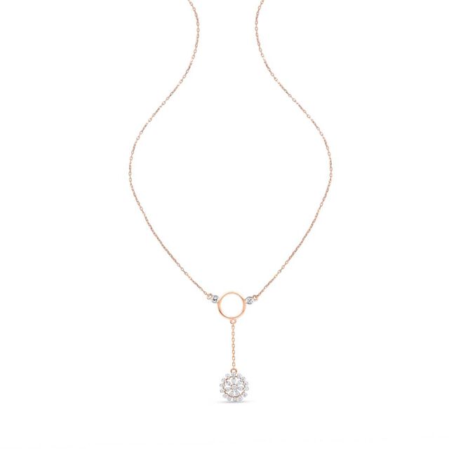 18 KT Rose Gold Circular Diamond Necklace