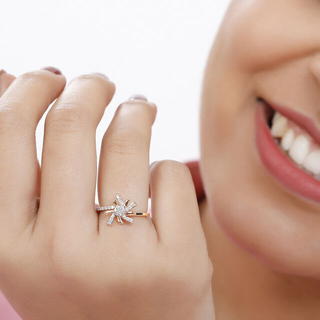 Buy 18 KT Rose Gold Sharp Floral Ring at Best Price | Tanishq UAE