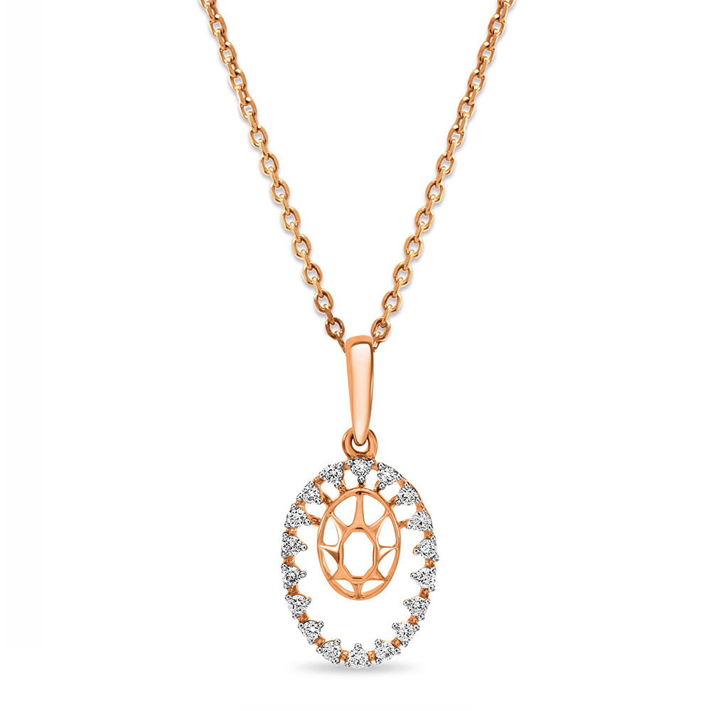 18 KT Rose Gold Oval Diamond Studded Pendant