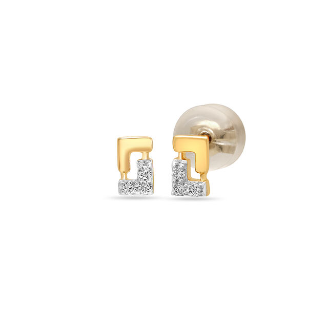 18KT Yellow Gold Radiant Rectangle Diamond Stud Earring