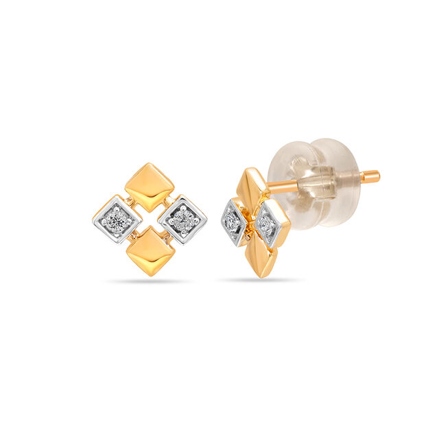 18KT Yellow Gold Radiant Rhombus Diamond Stud Earring