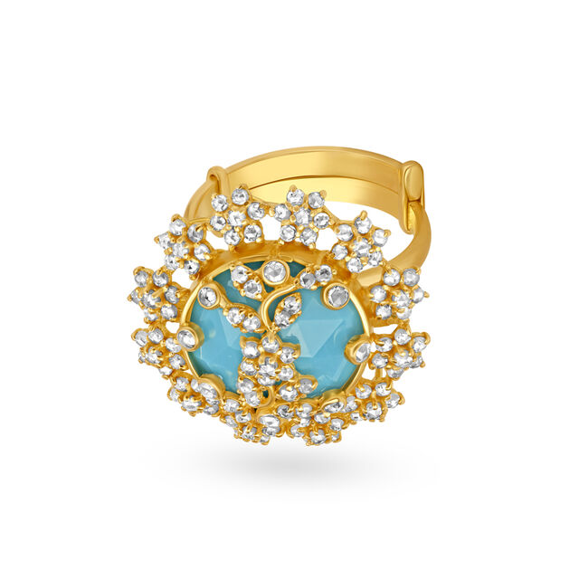 Debonair Ring with Un-cut Diamonds and Turquoise