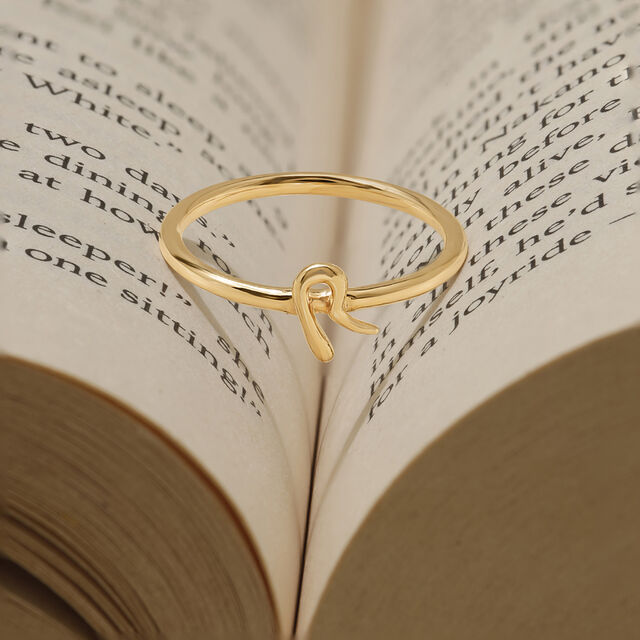 Letter R 14KT Yellow Gold Initial Ring