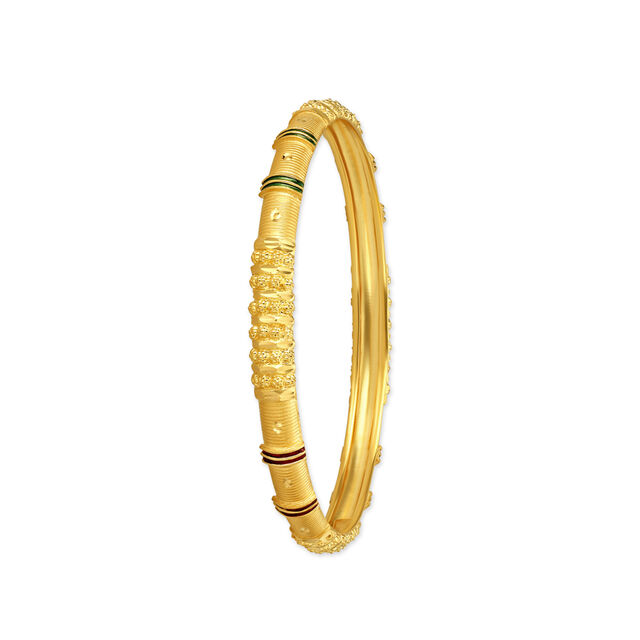Carved Gold Bangle with Enamel