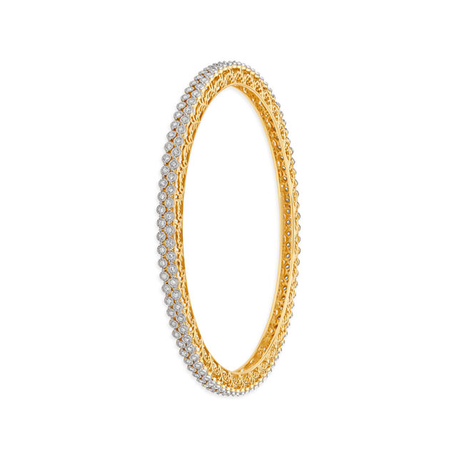 Linear Shimmering Diamond Bangle in Yellow and White Gold