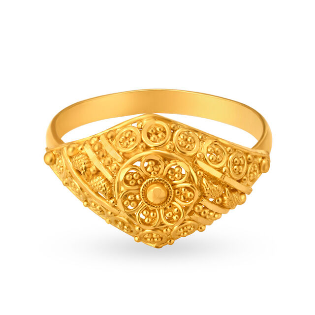 Diamond Shape Rawa Work Gold Finger Ring