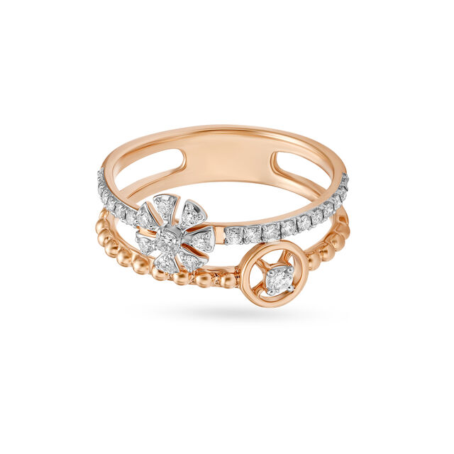 Double Floral Diamond Finger Ring