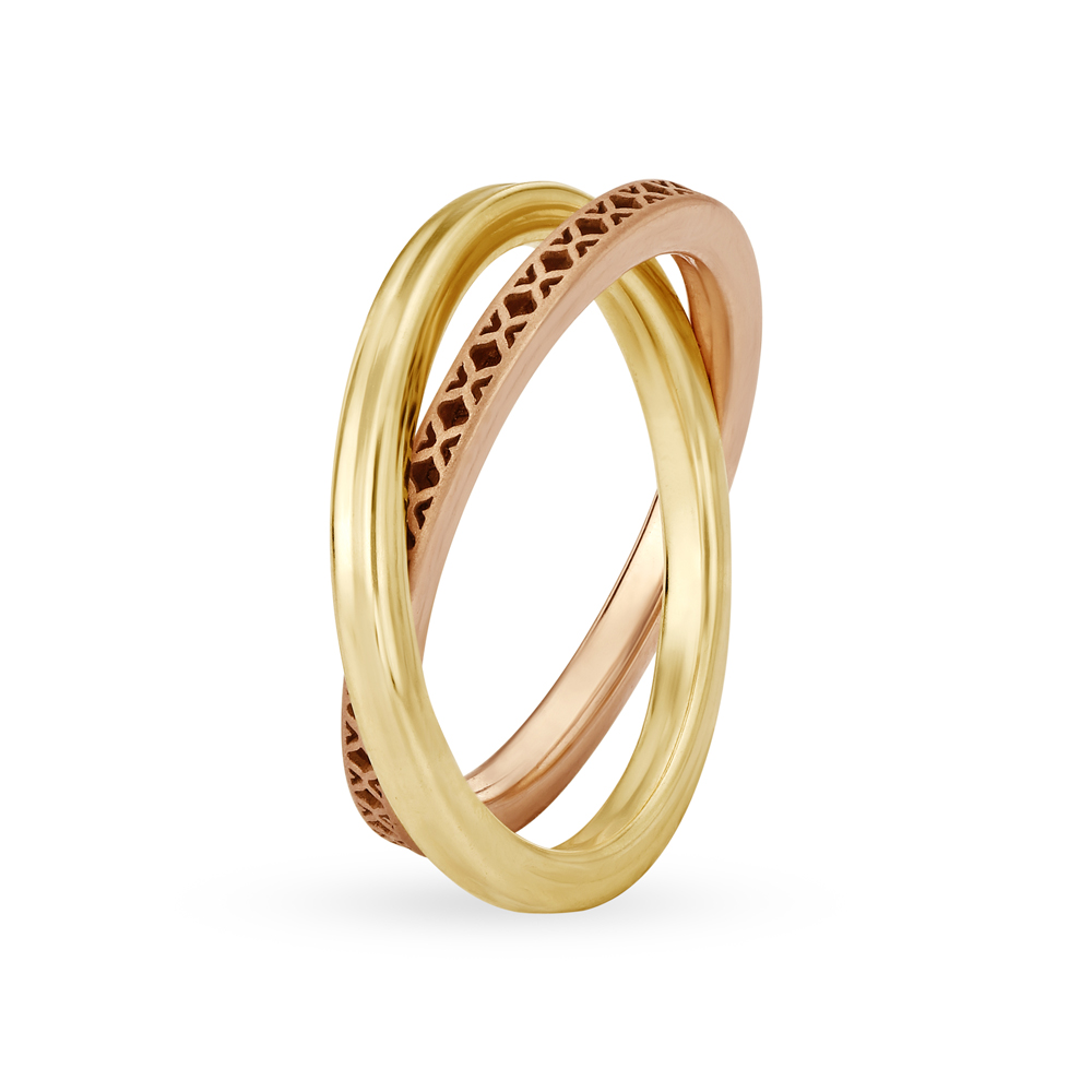 Modish 18 Karat Yellow And Rose Gold Interlock Ring