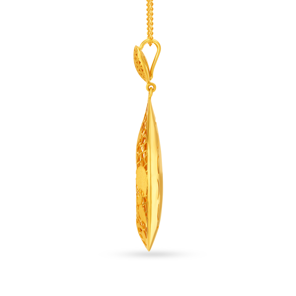 Subtle Teardrop Laser Cut Floral Pattern Gold Pendant