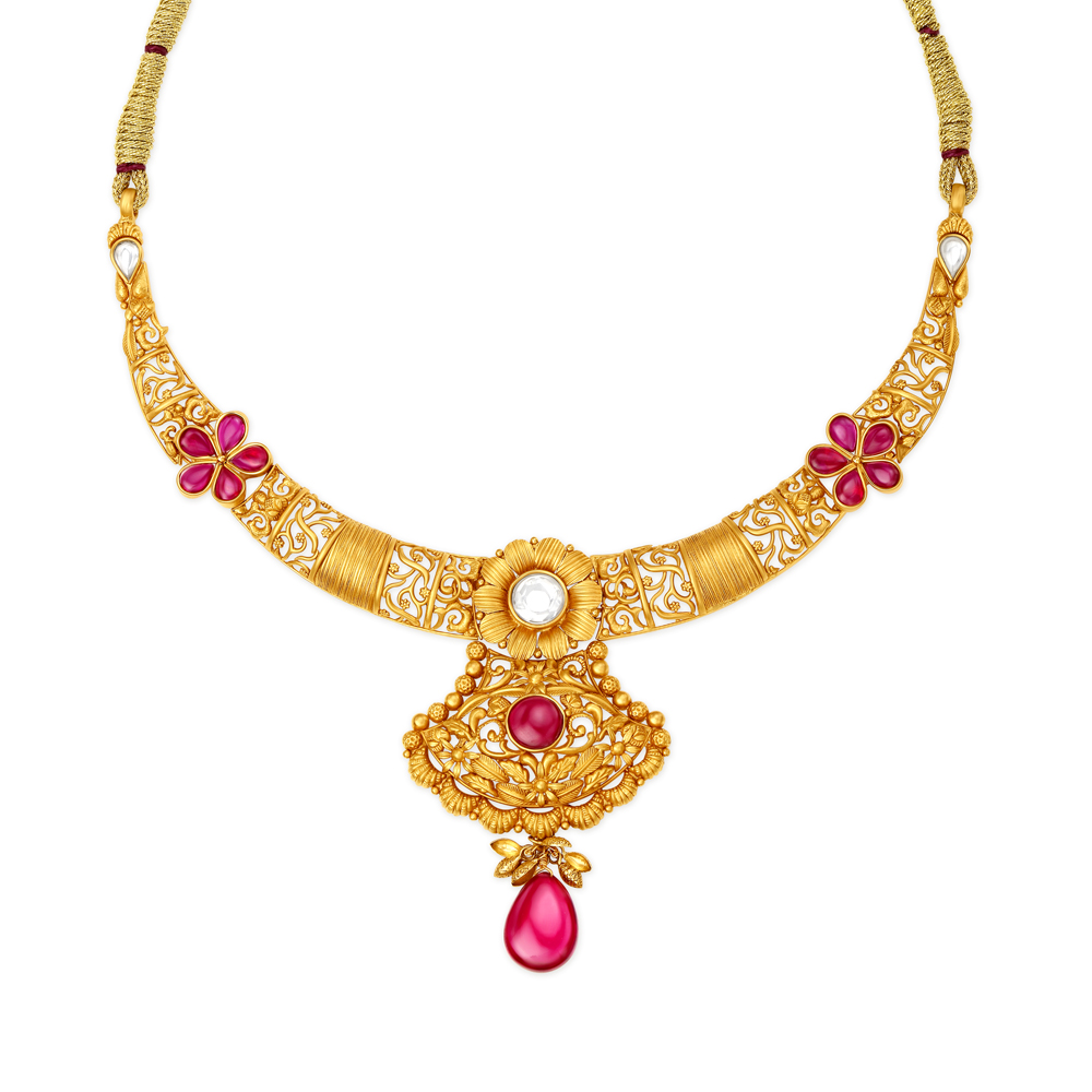 Grand Gold Necklace Set with Stones