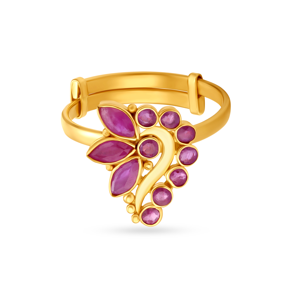 Lush Floral Ruby Studded Gold Ring