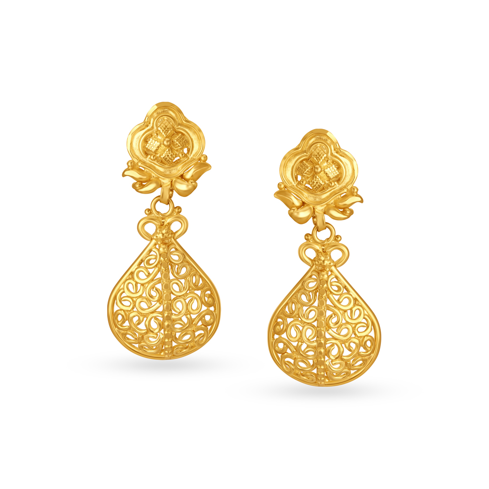 Elegant Filigree Drop Gold Earrings