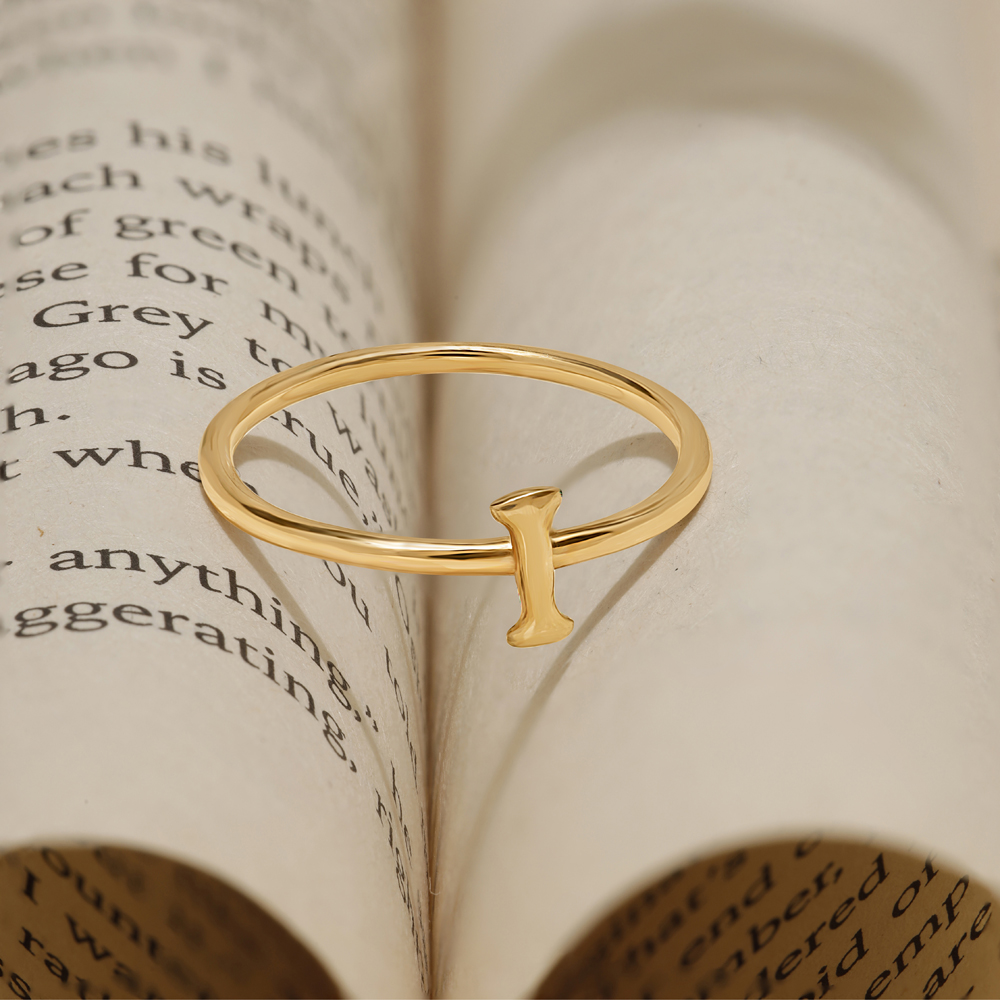 Letter I 14KT Yellow Gold Initial Ring