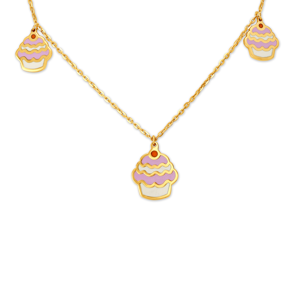 Three Cupcake Gold Pendant with Chain For Kids