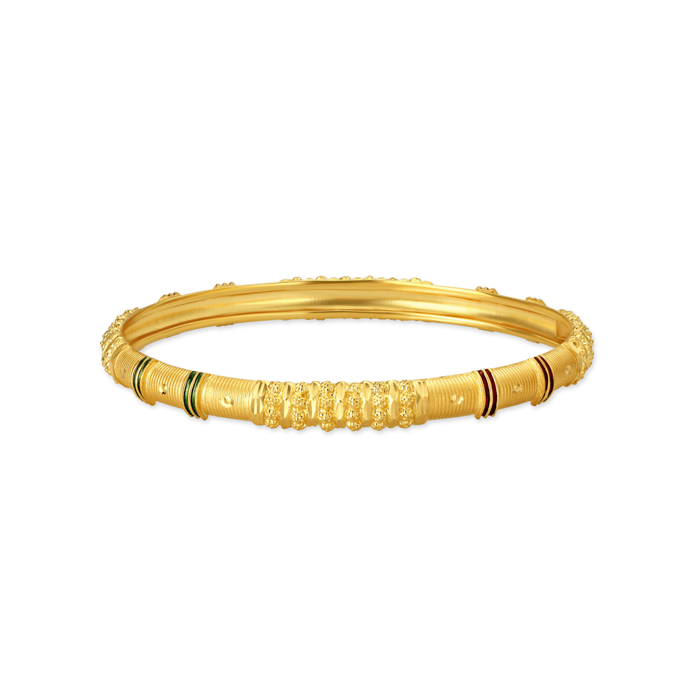 Carved Gold Bangle with Enamel