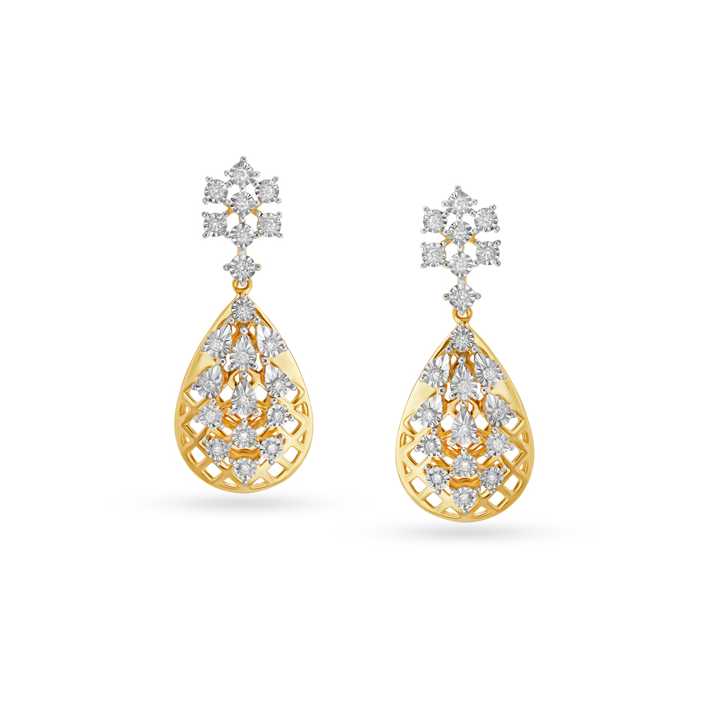 Teardrop Shaped Diamond Drop Earrings