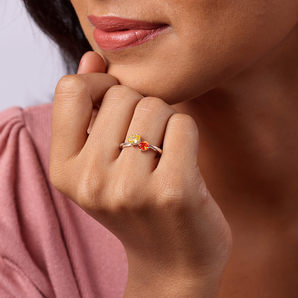 Citrine Sunshine & Garnet Glow Silver Finger Ring