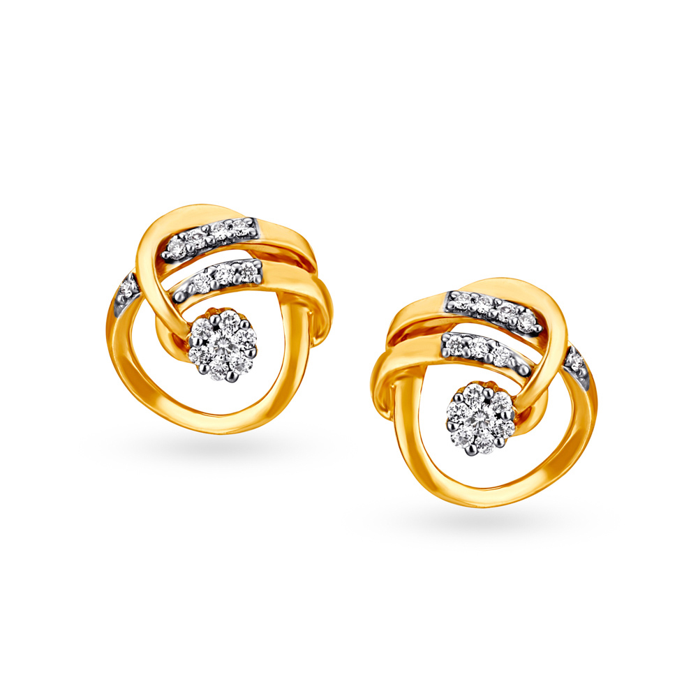 Radiant Contemporary Rose Gold and Diamond Stud Earrings