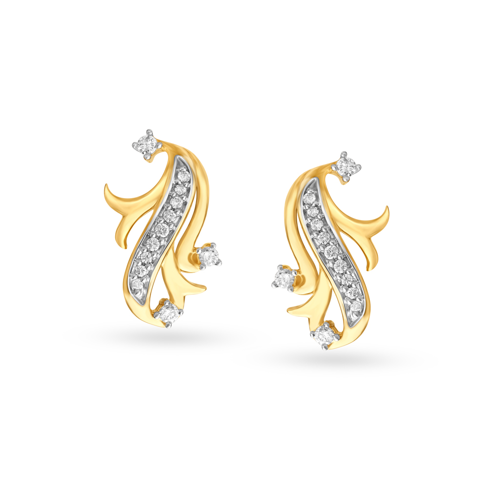 Fancy Contemporary Diamond Stud Earrings With Heart And Petal Motif