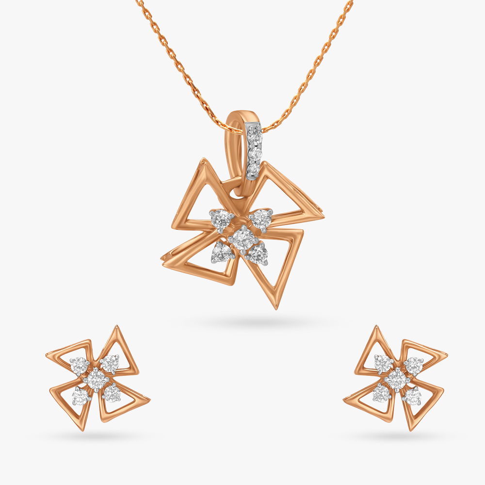 Abstract Petals Diamond Pendant and Earrings Set