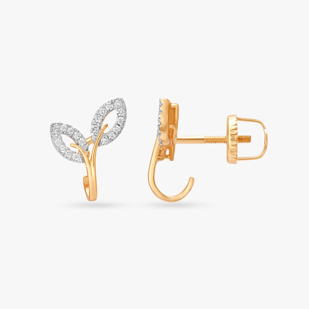 Stately Leafy Diamond Stud Earrings