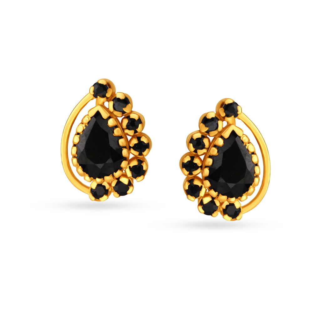 Sapphire Tear Drop Motif Gold Stud Earrings