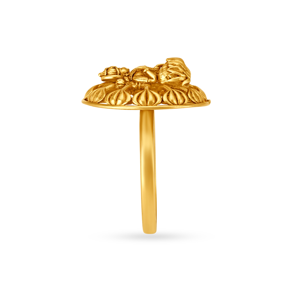 Shimmering Goddess Laxmi Gold Finger Ring