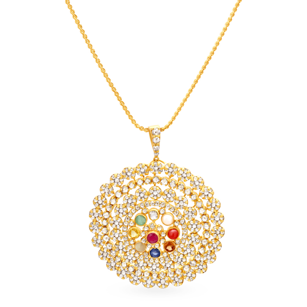 Queenly Navratna Gold Pendant