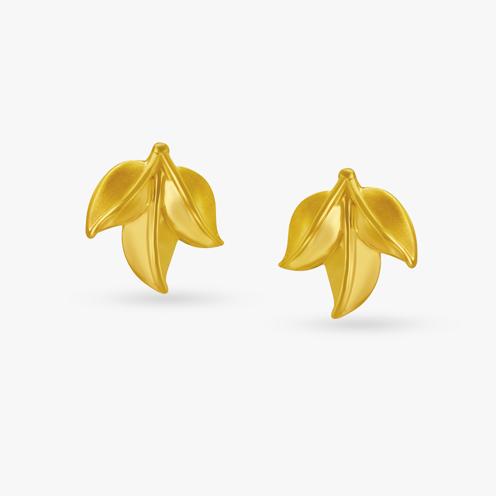 Dainty Leaf Pattern Gold Stud Earrings