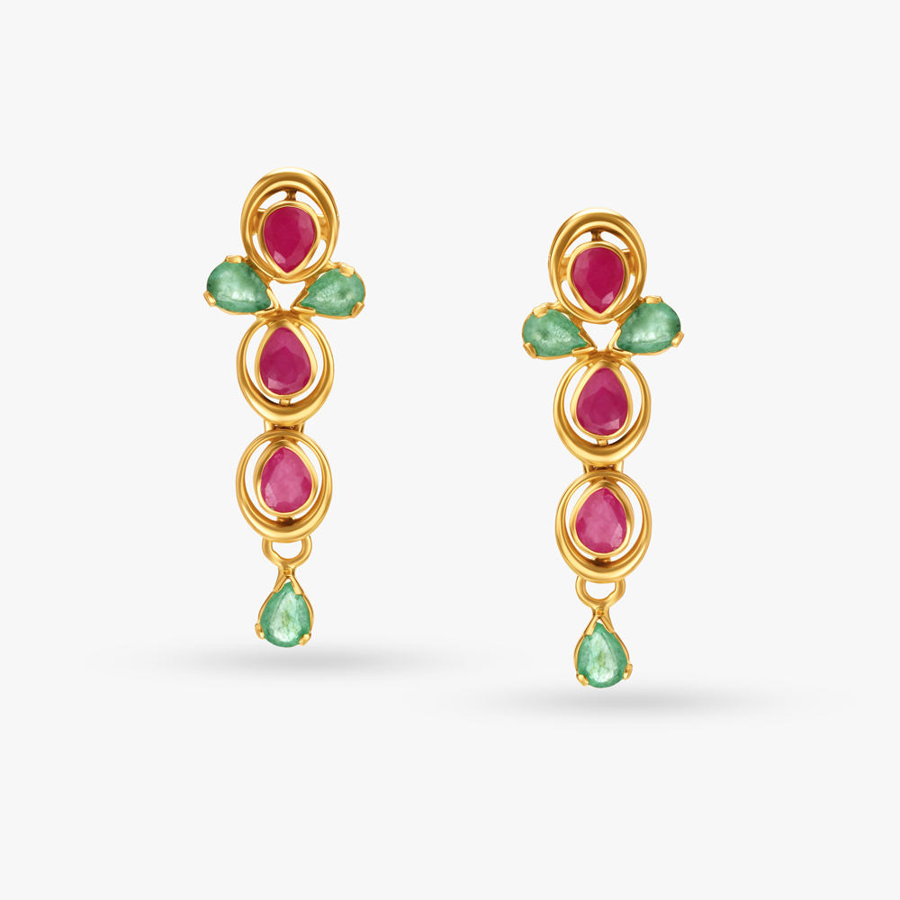 Remarkable Emerald and Rubies Drop Earrings