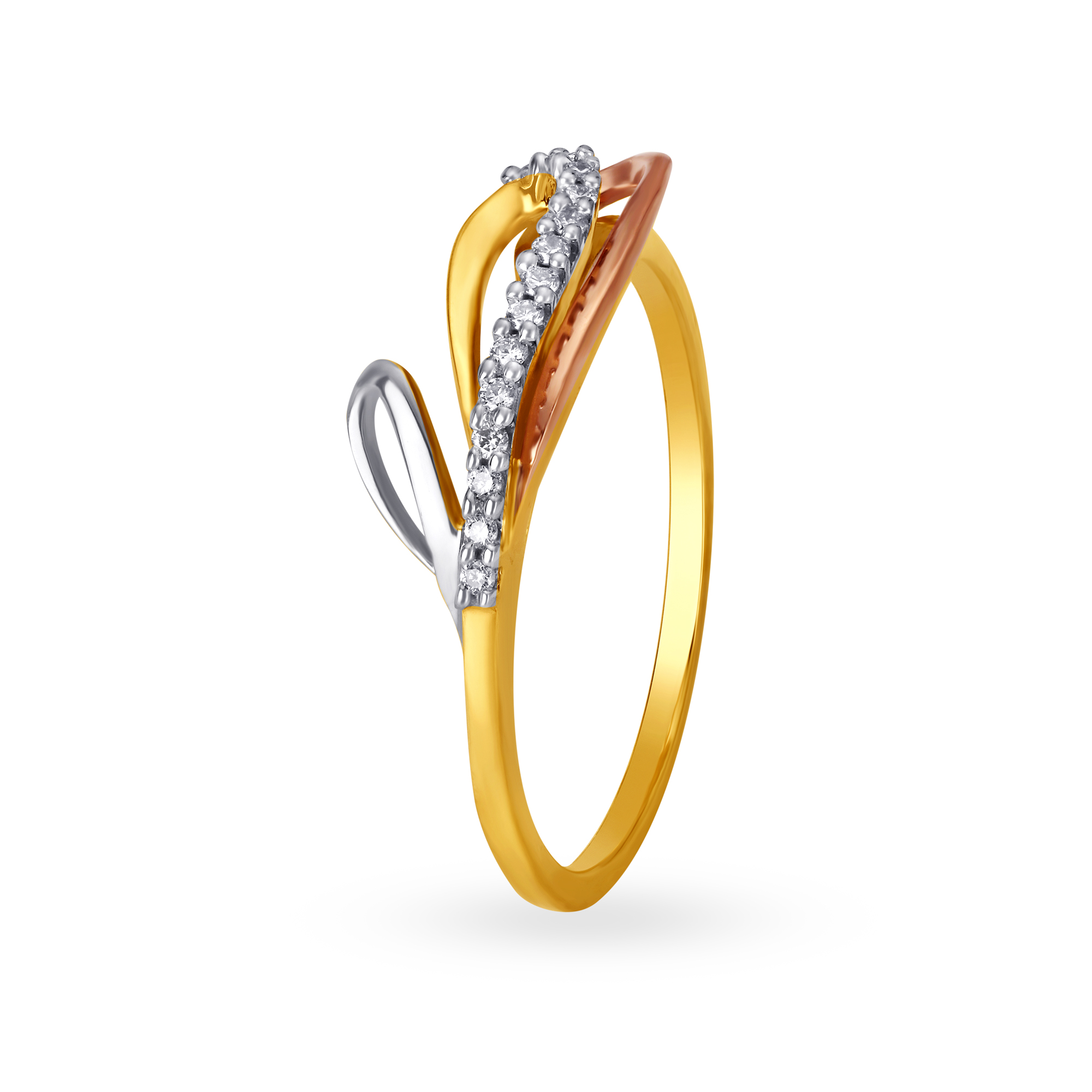 14KT Yellow-White And Rose Gold Diamond Finger Ring with Oval Design