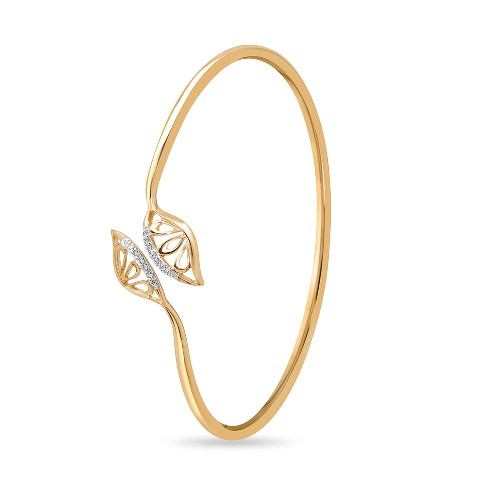 14 KT Yellow Gold Charming Leafy Diamond Bangle