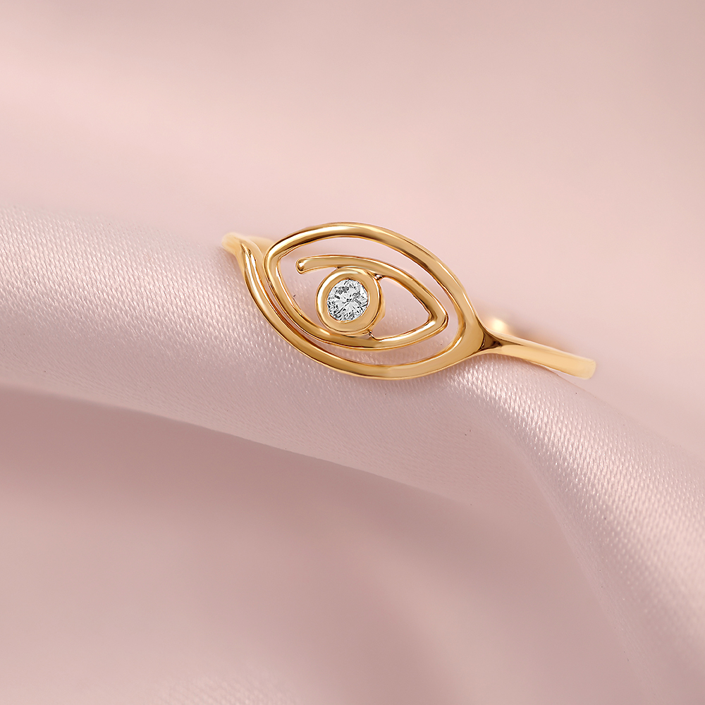 14KT Yellow Gold Concentric Evil Eye Finger Ring