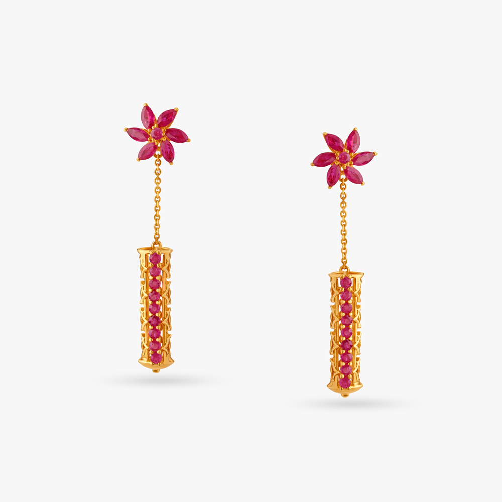 Ruby Flowers Drop Earrings