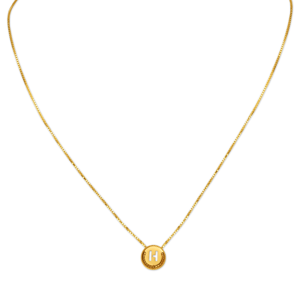 Letter H Gold Pendant with Chain For Kids