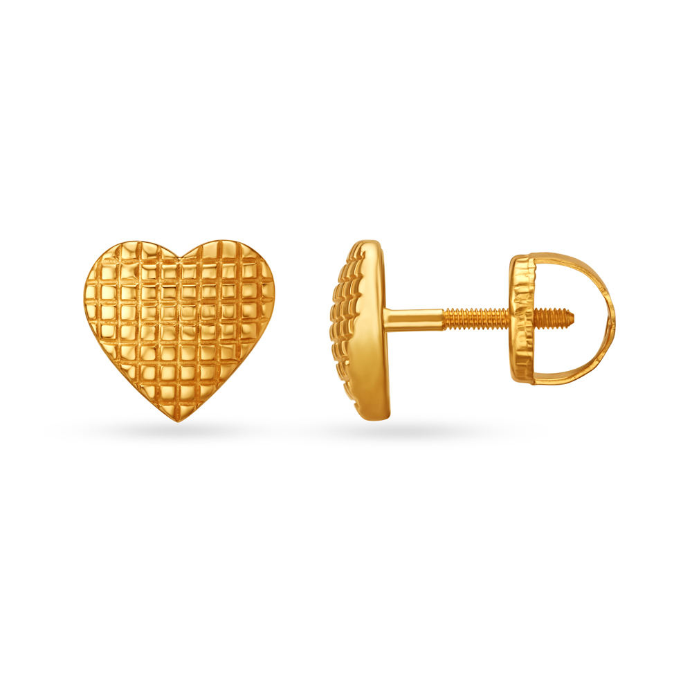 Ravishing Heart Motif Gold Stud Earrings