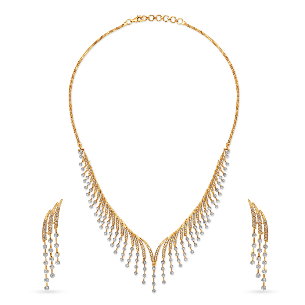 Surreal Diamond Necklace Set in Yellow and White Gold