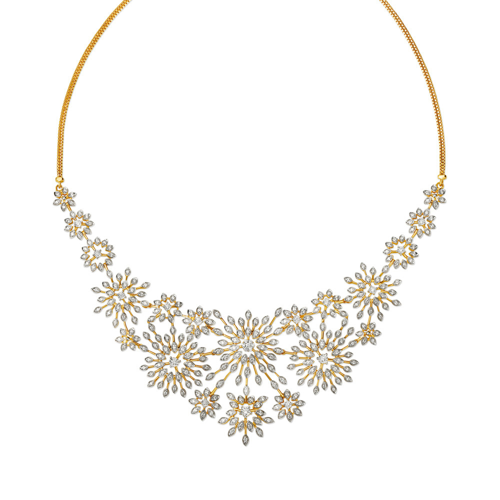 Flamboyant Diamond Adorned Gold Necklace Set