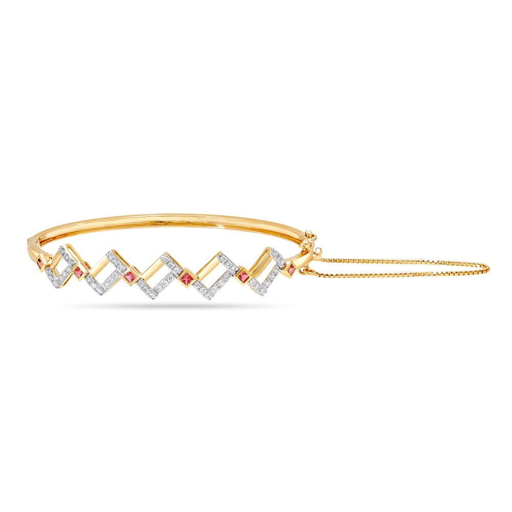 14KT Yellow Gold Sparkling Rhombus Diamond Bangle