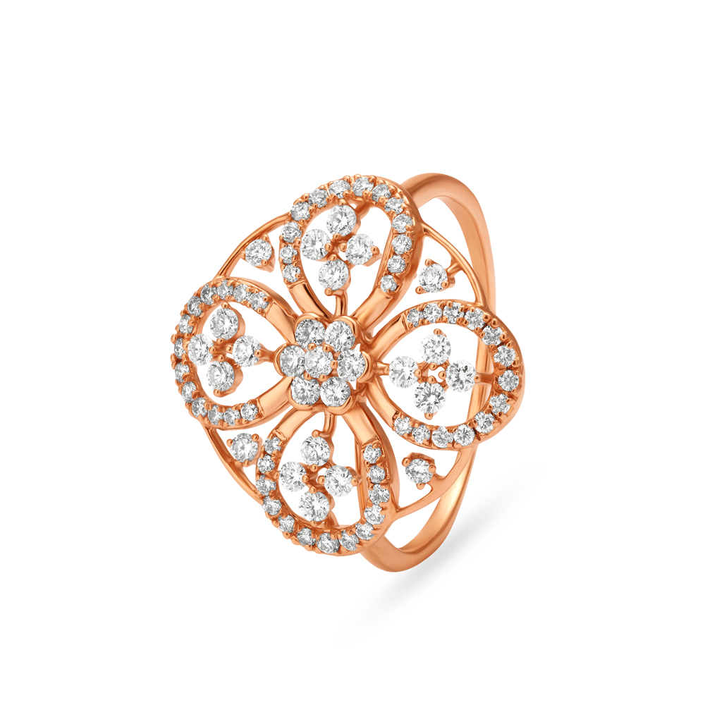 Enchanting Floral Rose Gold and Diamond Finger Ring