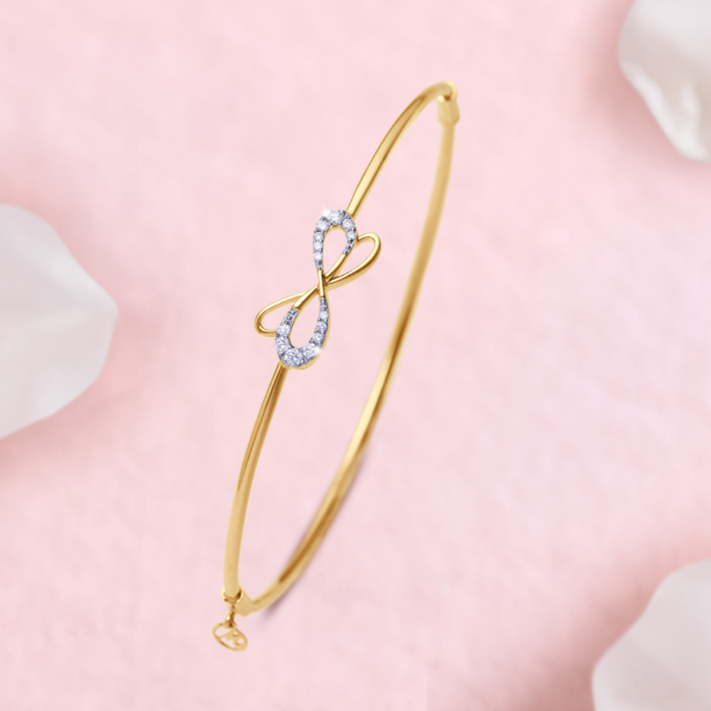 14 KT Yellow Gold Tender Butterfly Diamond Bangle