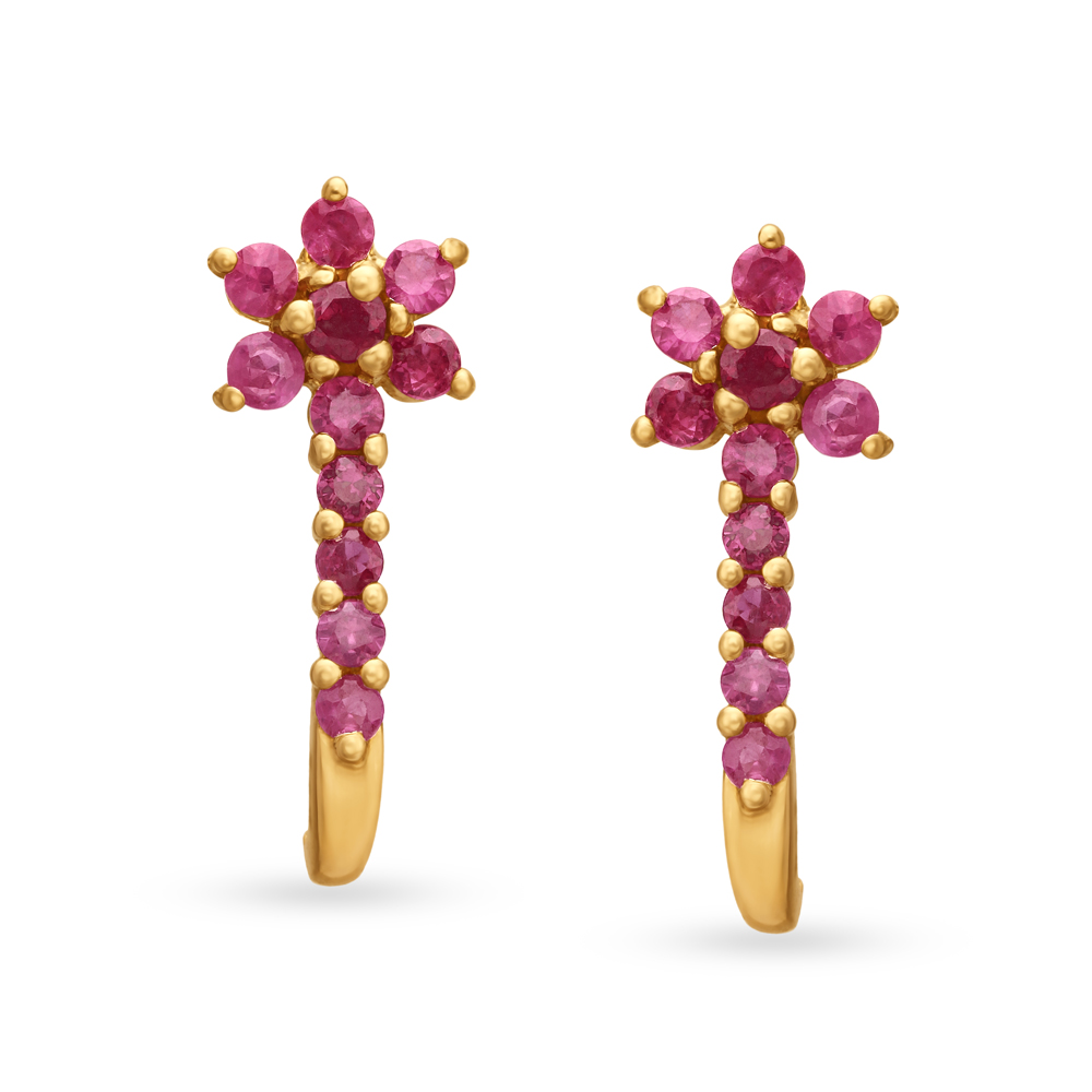 Twinkling Gold and Ruby Stud Earrings