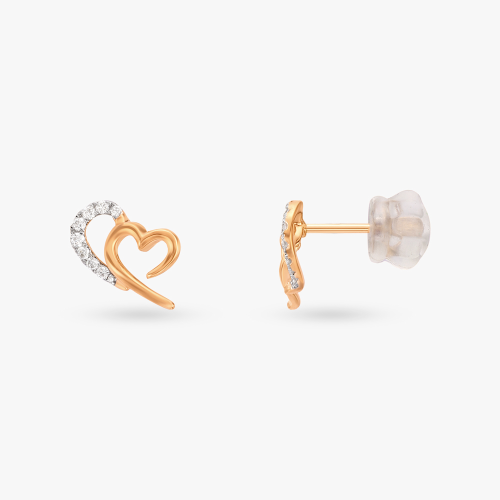 Sparkling Heart Diamond Stud Earrings