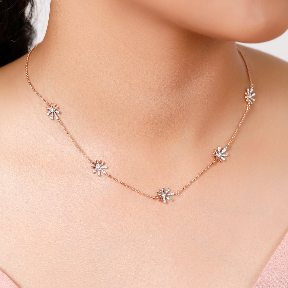 14KT Rose Gold Luminous Petalled Floral Diamond Necklace