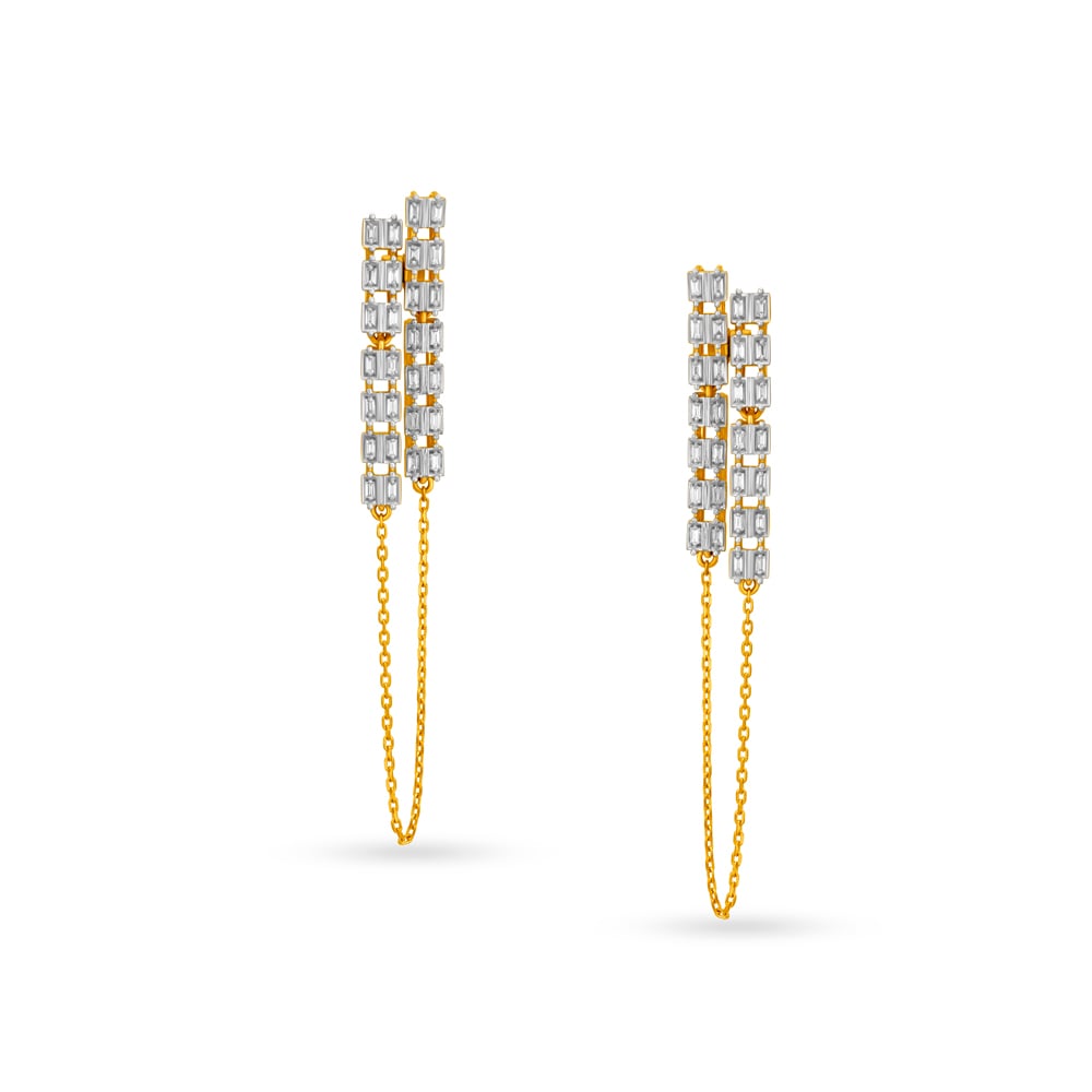 Elongated Chain Diamond Drop Earrings