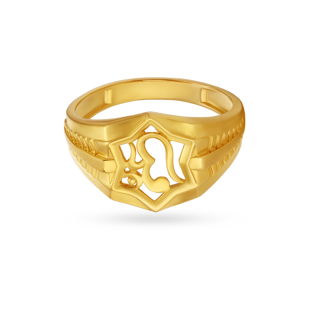 Om Carved Hollow Gold Finger Ring For Men