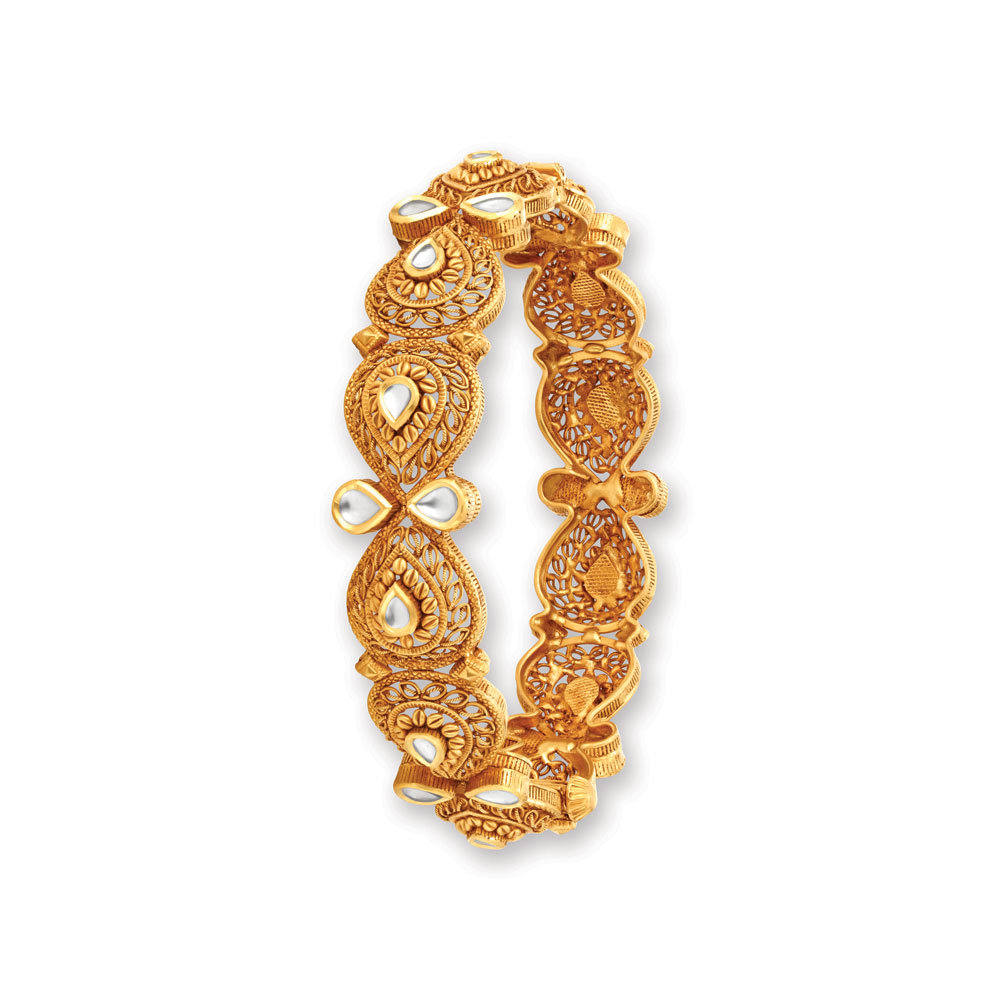 Bold Teardrop Motifs Gold Bangle