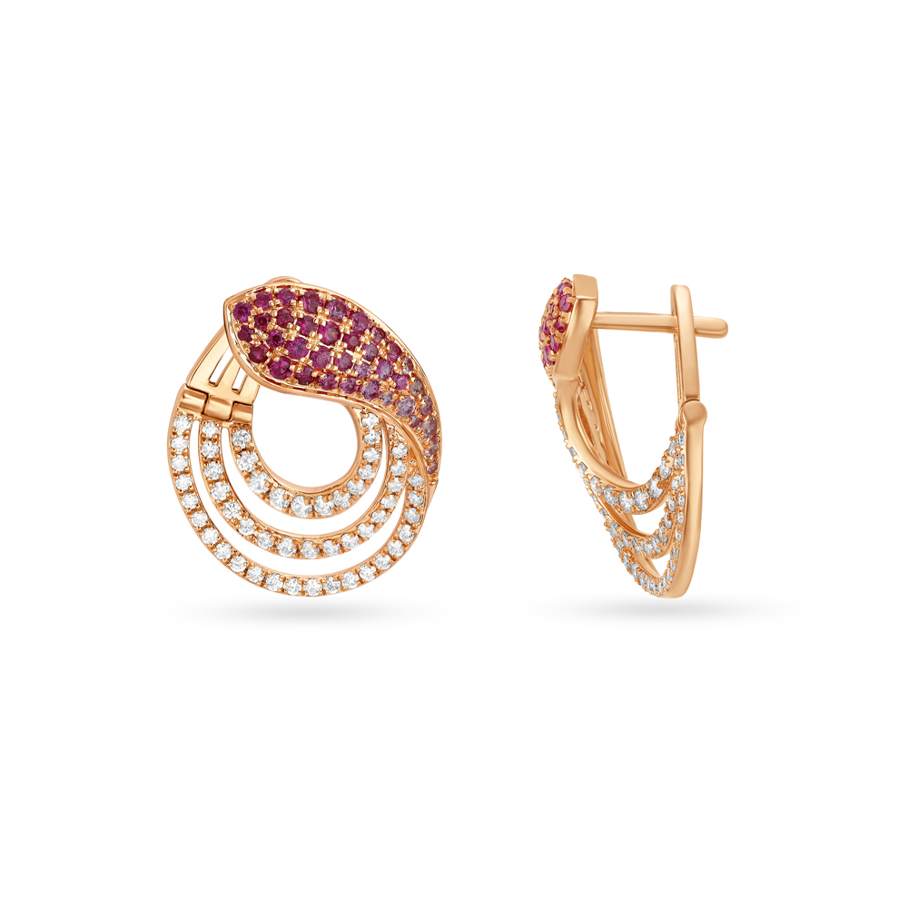 Delightful 18 Karat Rose Gold And Stone Hoops